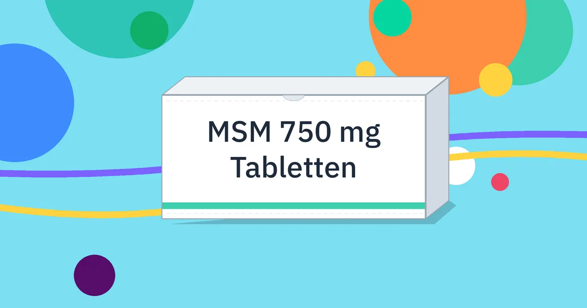 Symbolbild: Packung mit der Aufschrift MSM 750 mg Tabletten (PZN 11072600) – Verfügbarkeit und Bezug in Apotheken in Frankfurt am Main
