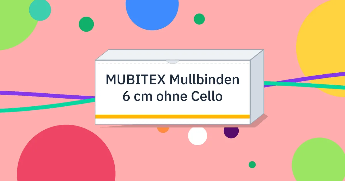 Symbolbild: Packung mit der Aufschrift MUBITEX Mullbinden 6 cm ohne Cello (PZN 03289432) – Verfügbarkeit und Bezug in Apotheken in Frankfurt am Main