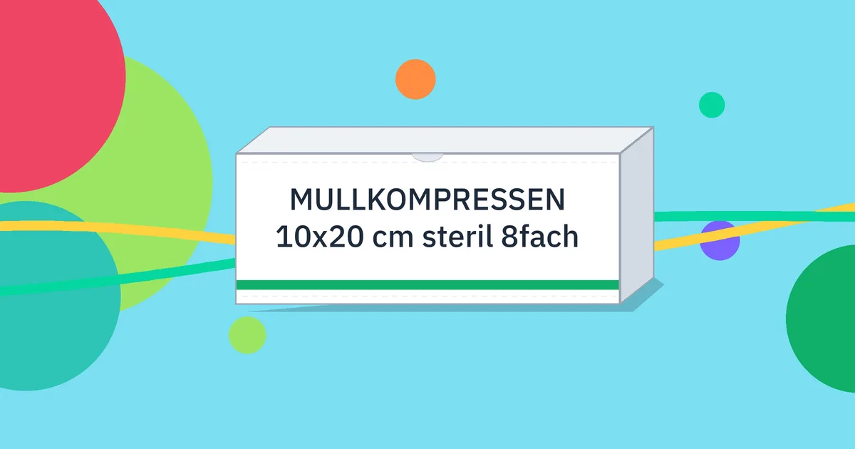 Symbolbild: Packung mit der Aufschrift MULLKOMPRESSEN 10x20 cm steril 8fach (PZN 07385753) – Verfügbarkeit und Bezug in Apotheken in Frankfurt am Main