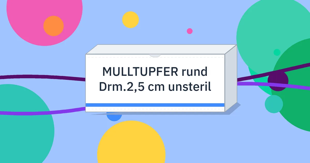 Symbolbild: Packung mit der Aufschrift MULLTUPFER rund Drm.2,5 cm unsteril (PZN 04654365) – Verfügbarkeit und Bezug in Apotheken in Frankfurt am Main