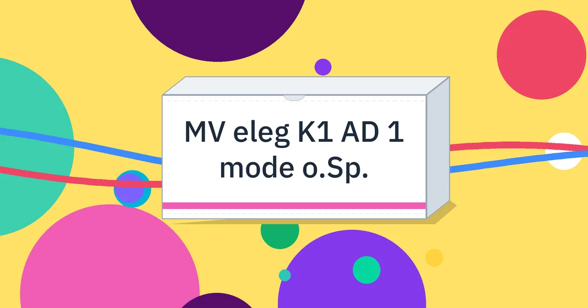 Symbolbild: Packung mit der Aufschrift MV eleg K1 AD 1 mode o.Sp. (PZN 04539345) – Verfügbarkeit und Bezug in Apotheken in Frankfurt am Main