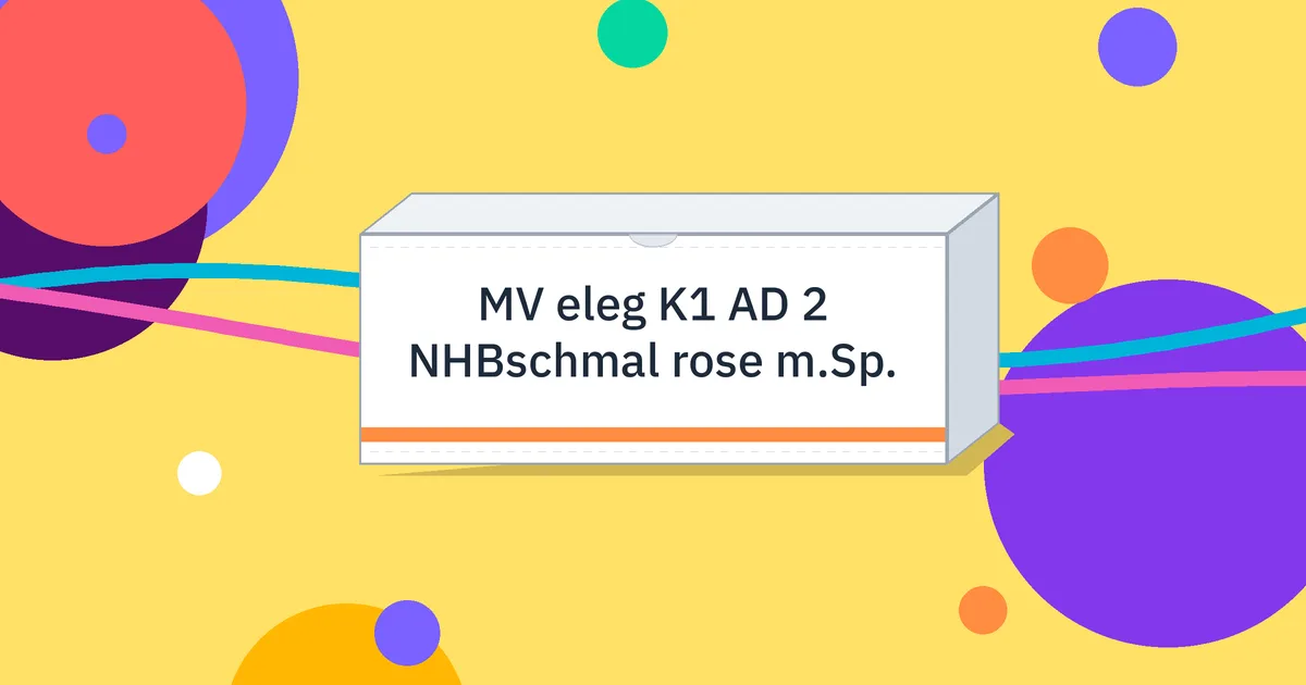 Symbolbild: Packung mit der Aufschrift MV eleg K1 AD 2 NHBschmal rose m.Sp. (PZN 15673331) – Verfügbarkeit und Bezug in Apotheken in Frankfurt am Main