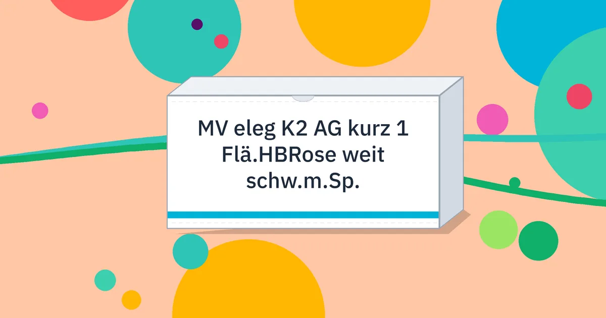 Symbolbild: Packung mit der Aufschrift MV eleg K2 AG kurz 1 Flä.HBRose weit schw.m.Sp. (PZN 15707107) – Verfügbarkeit und Bezug in Apotheken in Frankfurt am Main