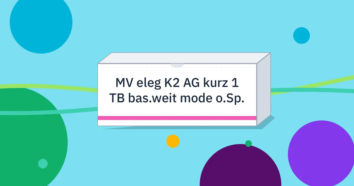 Symbolbild: Packung mit der Aufschrift MV eleg K2 AG kurz 1 TB bas.weit mode o.Sp. (PZN 09863010) – Verfügbarkeit und Bezug in Apotheken in Frankfurt am Main