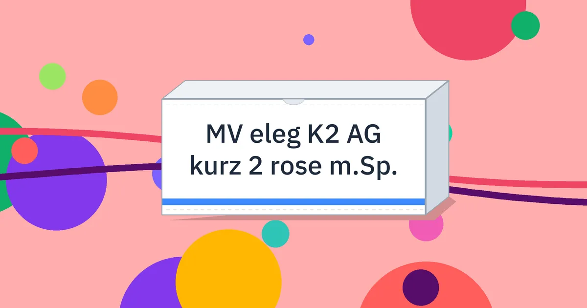 Symbolbild: Packung mit der Aufschrift MV eleg K2 AG kurz 2 rose m.Sp. (PZN 14697950) – Verfügbarkeit und Bezug in Apotheken in Frankfurt am Main