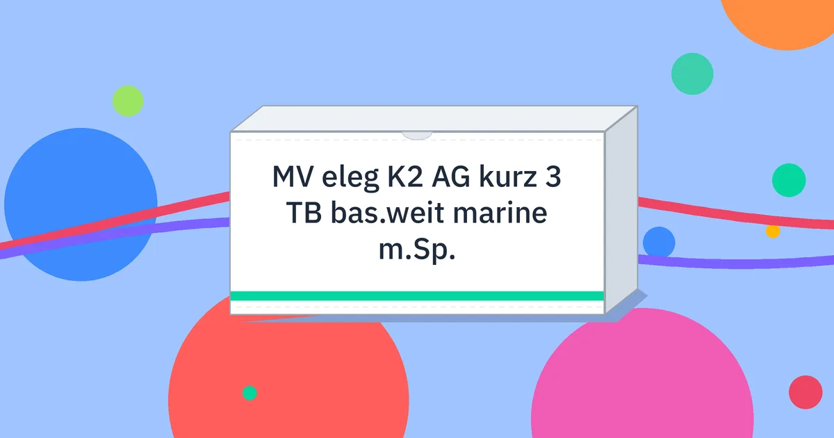 Symbolbild: Packung mit der Aufschrift MV eleg K2 AG kurz 3 TB bas.weit marine m.Sp. (PZN 14608478) – Verfügbarkeit und Bezug in Apotheken in Frankfurt am Main