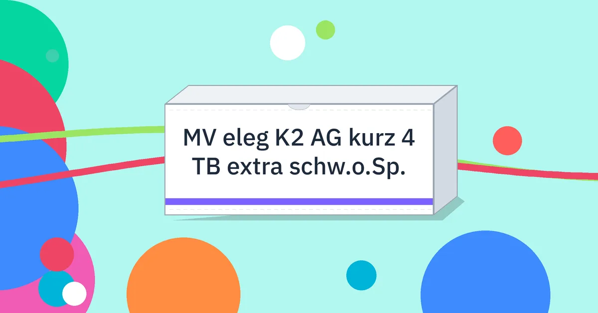 Symbolbild: Packung mit der Aufschrift MV eleg K2 AG kurz 4 TB extra schw.o.Sp. (PZN 09879531) – Verfügbarkeit und Bezug in Apotheken in Frankfurt am Main