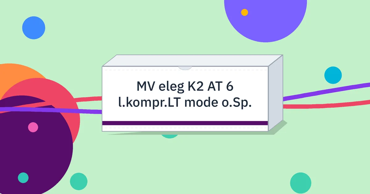 Symbolbild: Packung mit der Aufschrift MV eleg K2 AT 6 l.kompr.LT mode o.Sp. (PZN 06189487) – Verfügbarkeit und Bezug in Apotheken in Frankfurt am Main