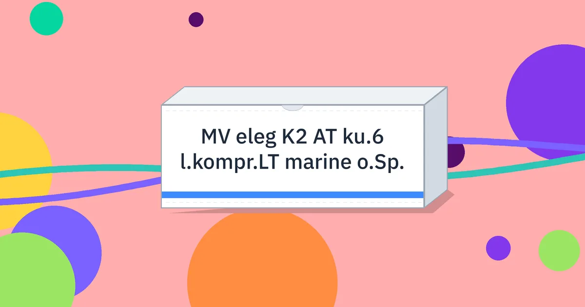 Symbolbild: Packung mit der Aufschrift MV eleg K2 AT ku.6 l.kompr.LT marine o.Sp. (PZN 15287906) – Verfügbarkeit und Bezug in Apotheken in Frankfurt am Main