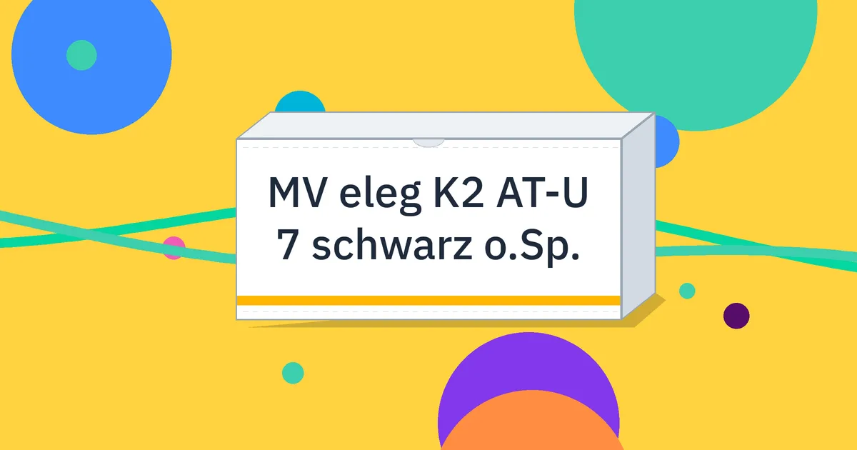 Symbolbild: Packung mit der Aufschrift MV eleg K2 AT-U 7 schwarz o.Sp. (PZN 00313905) – Verfügbarkeit und Bezug in Apotheken in Frankfurt am Main