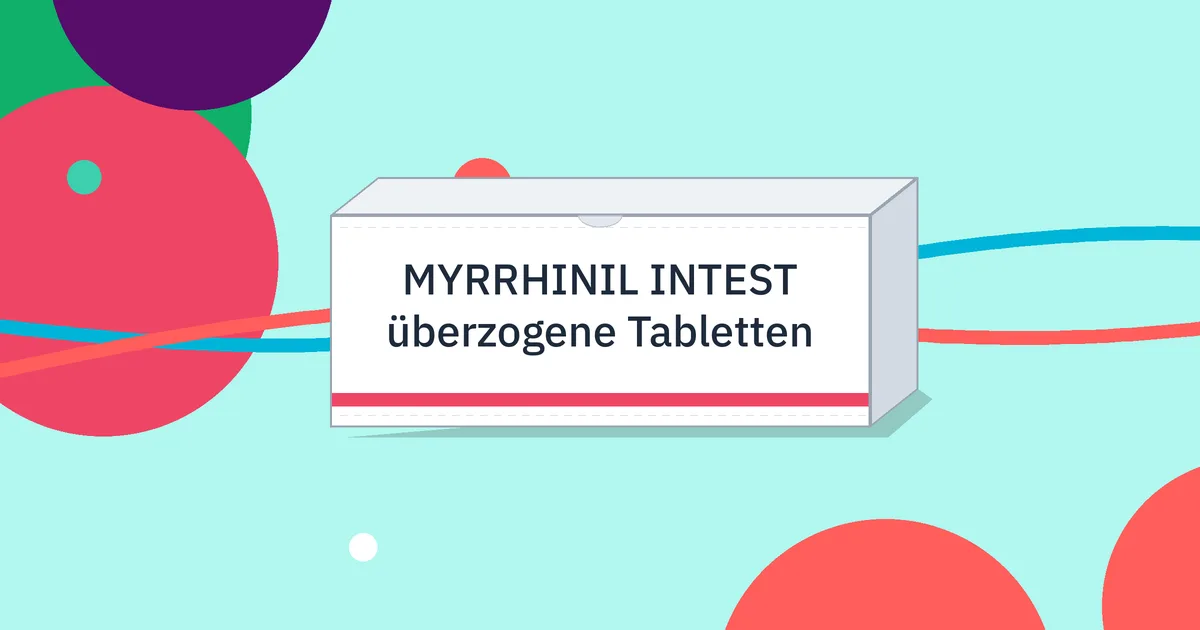 Symbolbild: Packung mit der Aufschrift MYRRHINIL INTEST überzogene Tabletten (PZN 00697337) – Verfügbarkeit und Bezug in Apotheken in Frankfurt am Main