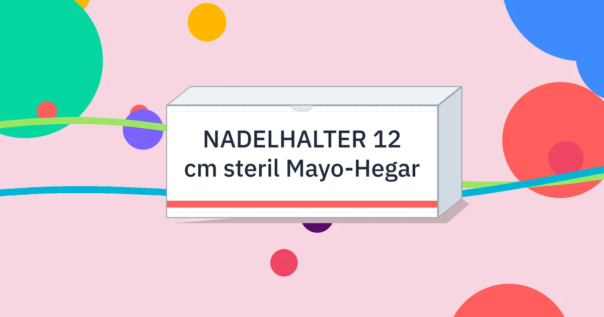 Symbolbild: Packung mit der Aufschrift NADELHALTER 12 cm steril Mayo-Hegar (PZN 17622237) – Verfügbarkeit und Bezug in Apotheken in Frankfurt am Main