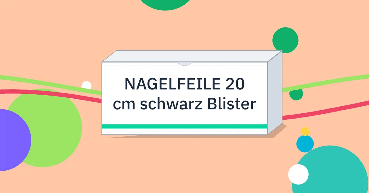 Symbolbild: Packung mit der Aufschrift NAGELFEILE 20 cm schwarz Blister (PZN 10349910) – Verfügbarkeit und Bezug in Apotheken in Frankfurt am Main