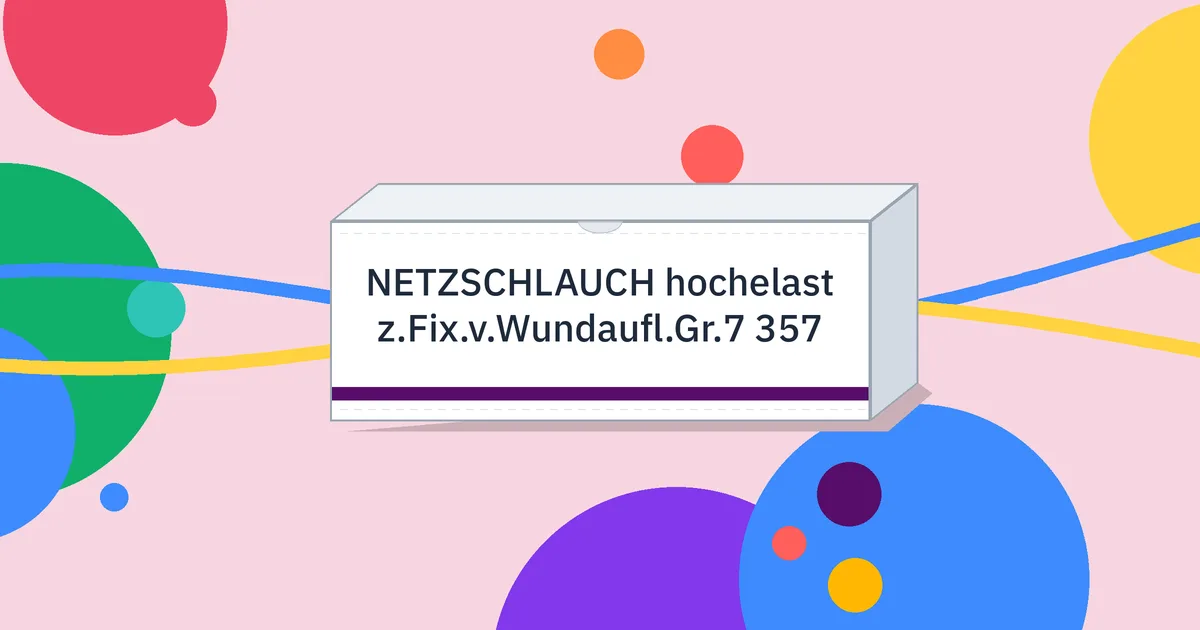 Symbolbild: Packung mit der Aufschrift NETZSCHLAUCH hochelast z.Fix.v.Wundaufl.Gr.7 357 (PZN 04303789) – Verfügbarkeit und Bezug in Apotheken in Frankfurt am Main