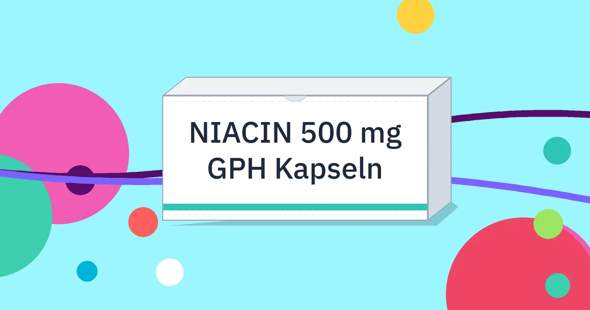 Symbolbild: Packung mit der Aufschrift NIACIN 500 mg GPH Kapseln (PZN 13578479) – Verfügbarkeit und Bezug in Apotheken in Frankfurt am Main