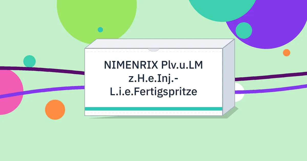 Symbolbild: Packung mit der Aufschrift NIMENRIX Plv.u.LM z.H.e.Inj.-L.i.e.Fertigspritze (PZN 09385214) – Verfügbarkeit und Bezug in Apotheken in Frankfurt am Main