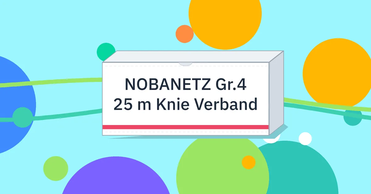 Symbolbild: Packung mit der Aufschrift NOBANETZ Gr.4 25 m Knie Verband (PZN 07571639) – Verfügbarkeit und Bezug in Apotheken in Frankfurt am Main