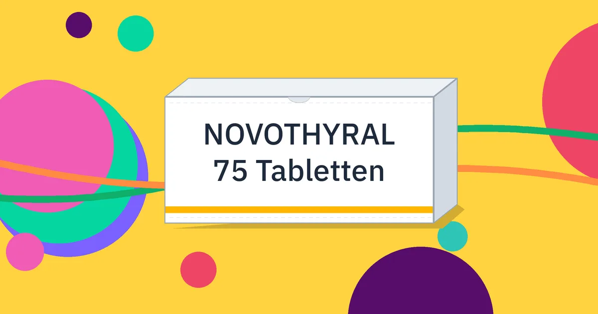 Symbolbild: Packung mit der Aufschrift NOVOTHYRAL 75 Tabletten (PZN 18066264) – Verfügbarkeit und Bezug in Apotheken in Frankfurt am Main