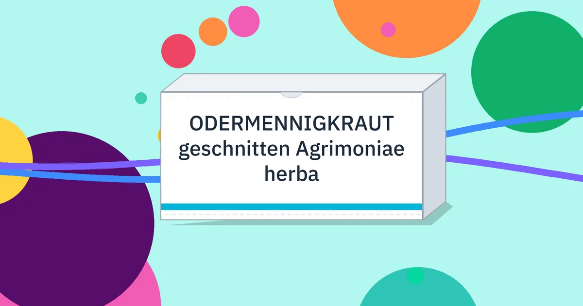 Symbolbild: Packung mit der Aufschrift ODERMENNIGKRAUT geschnitten Agrimoniae herba (PZN 20953914) – Verfügbarkeit und Bezug in Apotheken in Frankfurt am Main