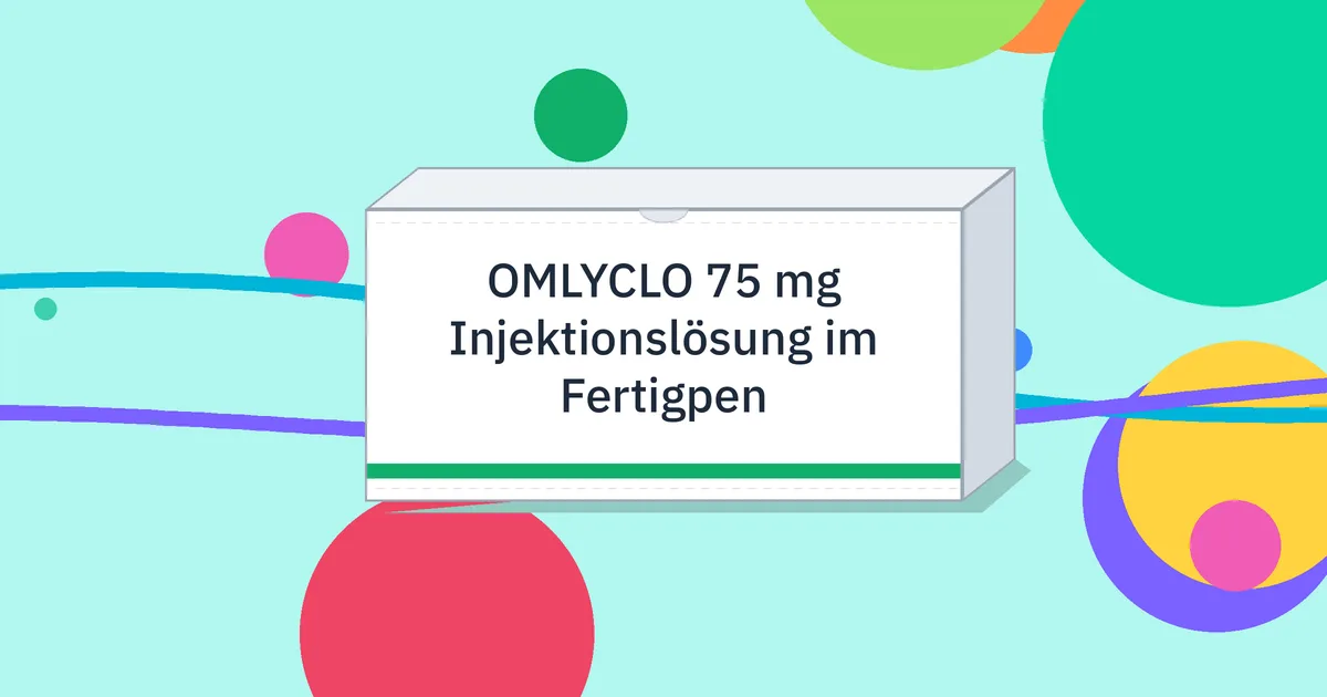 Symbolbild: Packung mit der Aufschrift OMLYCLO 75 mg Injektionslösung im Fertigpen (PZN 20320008) – Verfügbarkeit und Bezug in Apotheken in Frankfurt am Main