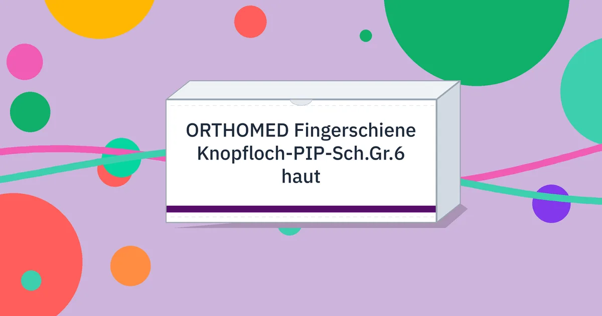 Symbolbild: Packung mit der Aufschrift ORTHOMED Fingerschiene Knopfloch-PIP-Sch.Gr.6 haut (PZN 19466793) – Verfügbarkeit und Bezug in Apotheken in Frankfurt am Main