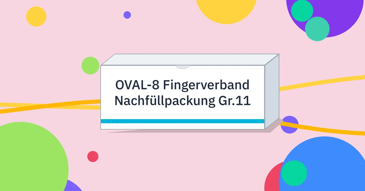 Symbolbild: Packung mit der Aufschrift OVAL-8 Fingerverband Nachfüllpackung Gr.11 (PZN 12775657) – Verfügbarkeit und Bezug in Apotheken in Frankfurt am Main