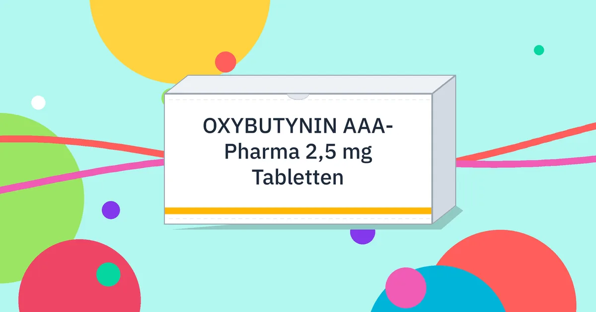 Symbolbild: Packung mit der Aufschrift OXYBUTYNIN AAA-Pharma 2,5 mg Tabletten (PZN 19873156) – Verfügbarkeit und Bezug in Apotheken in Frankfurt am Main