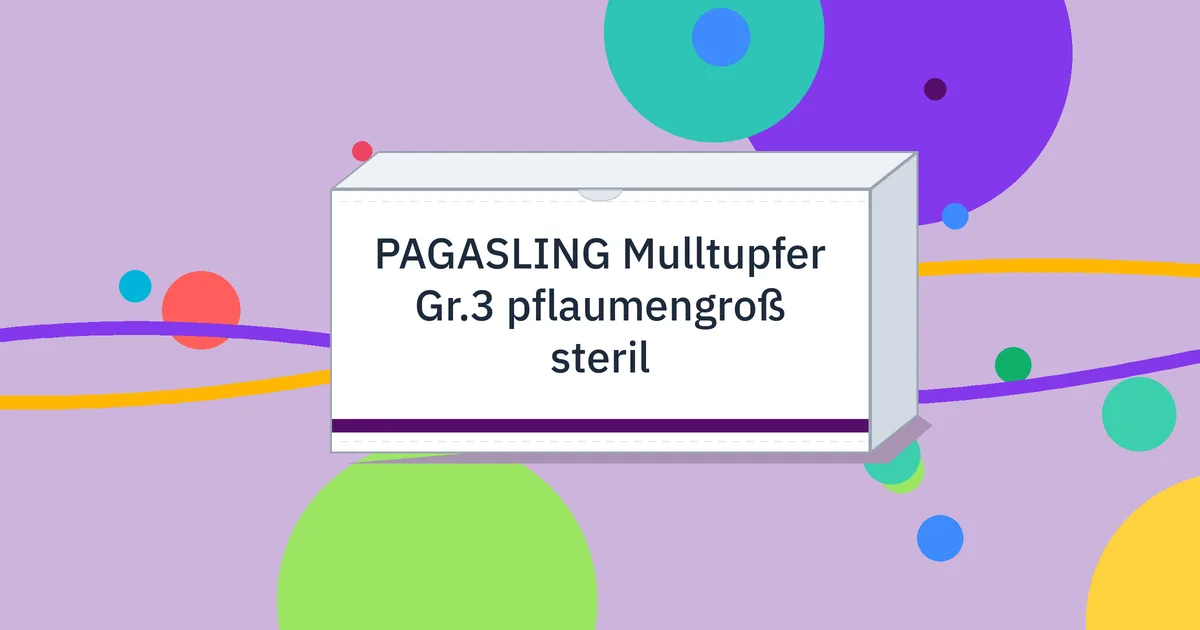 Symbolbild: Packung mit der Aufschrift PAGASLING Mulltupfer Gr.3 pflaumengroß steril (PZN 12726475) – Verfügbarkeit und Bezug in Apotheken in Frankfurt am Main