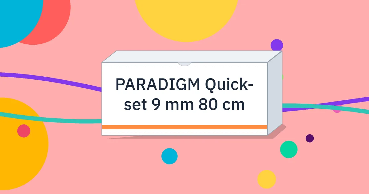 Symbolbild: Packung mit der Aufschrift PARADIGM Quick-set 9 mm 80 cm (PZN 00364995) – Verfügbarkeit und Bezug in Apotheken in Frankfurt am Main