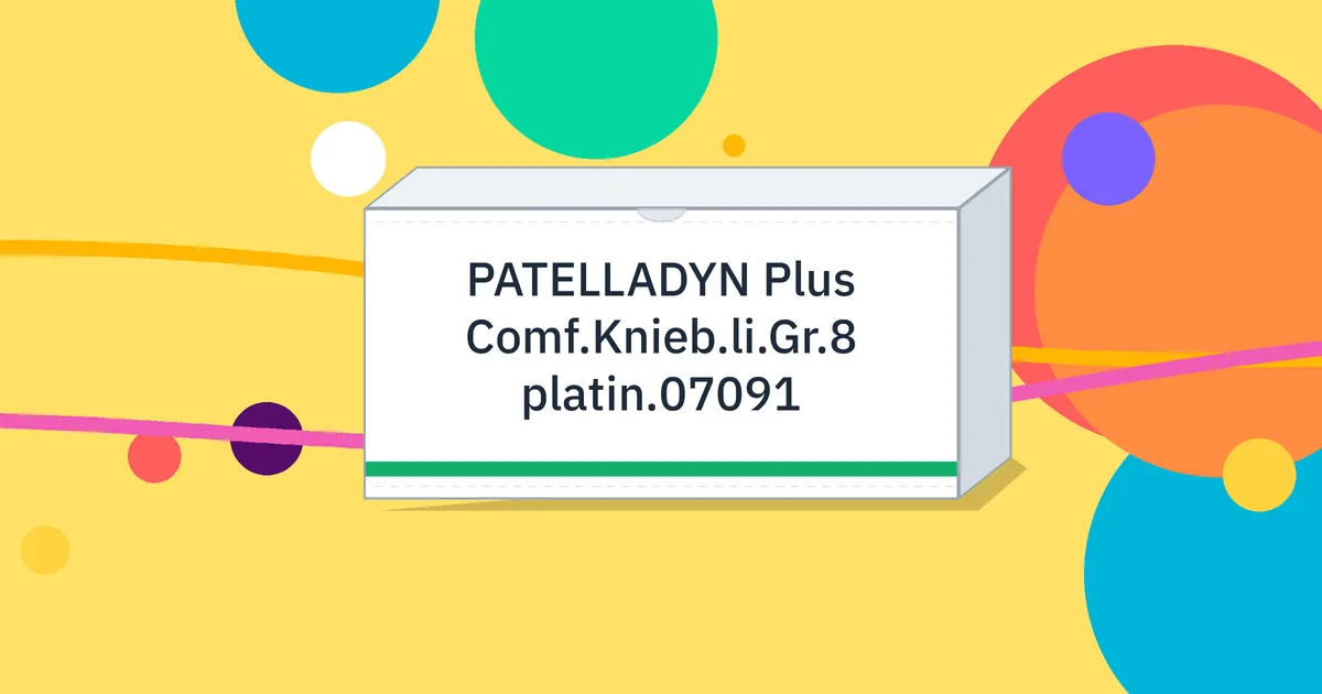 Symbolbild: Packung mit der Aufschrift PATELLADYN Plus Comf.Knieb.li.Gr.8 platin.07091 (PZN 18904587) – Verfügbarkeit und Bezug in Apotheken in Frankfurt am Main