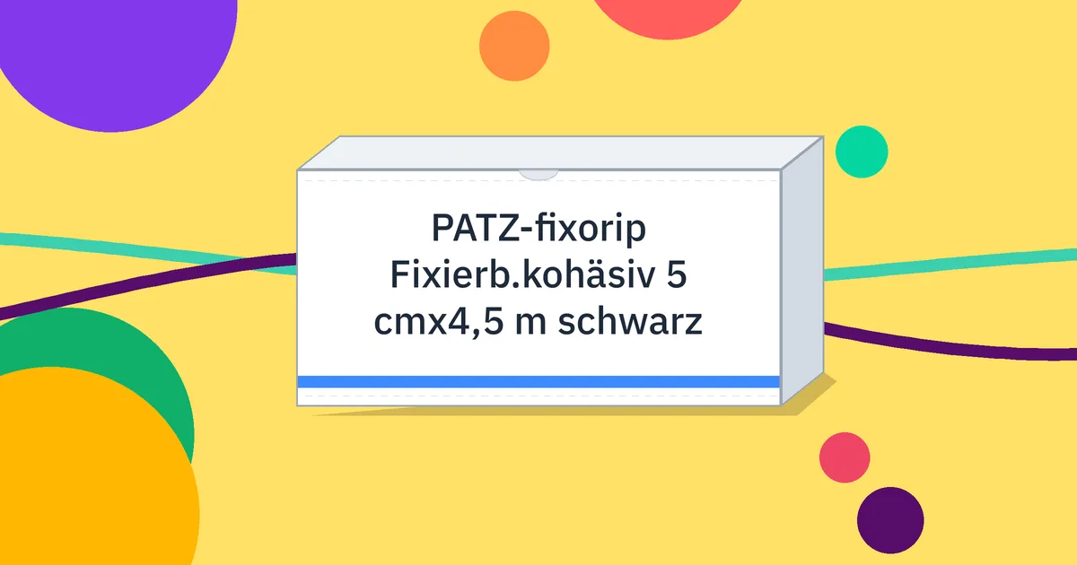 Symbolbild: Packung mit der Aufschrift PATZ-fixorip Fixierb.kohäsiv 5 cmx4,5 m schwarz (PZN 10786912) – Verfügbarkeit und Bezug in Apotheken in Frankfurt am Main