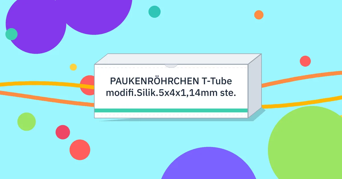 Symbolbild: Packung mit der Aufschrift PAUKENRÖHRCHEN T-Tube modifi.Silik.5x4x1,14mm ste. (PZN 18355181) – Verfügbarkeit und Bezug in Apotheken in Frankfurt am Main