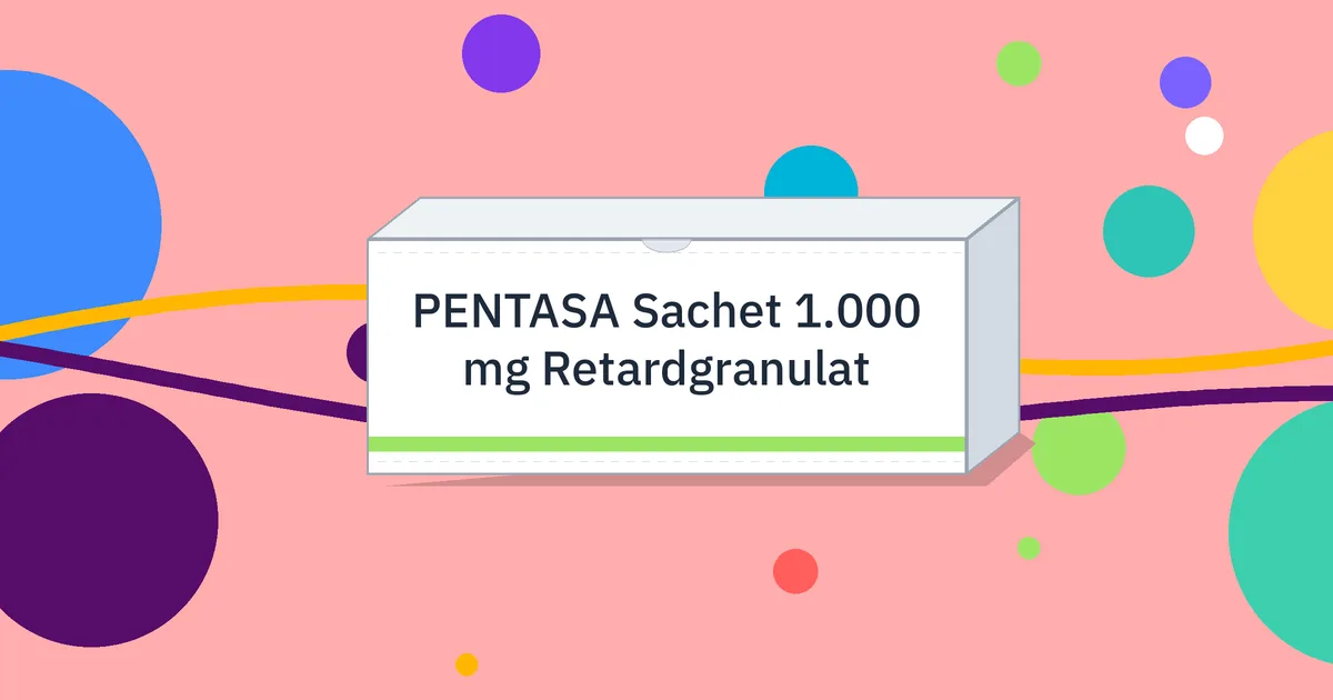 Symbolbild: Packung mit der Aufschrift PENTASA Sachet 1.000 mg Retardgranulat (PZN 00565908) – Verfügbarkeit und Bezug in Apotheken in Frankfurt am Main