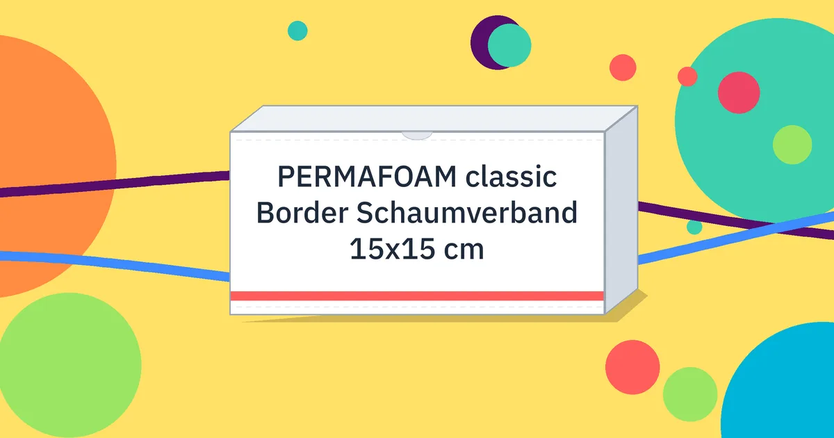 Symbolbild: Packung mit der Aufschrift PERMAFOAM classic Border Schaumverband 15x15 cm (PZN 16728956) – Verfügbarkeit und Bezug in Apotheken in Frankfurt am Main