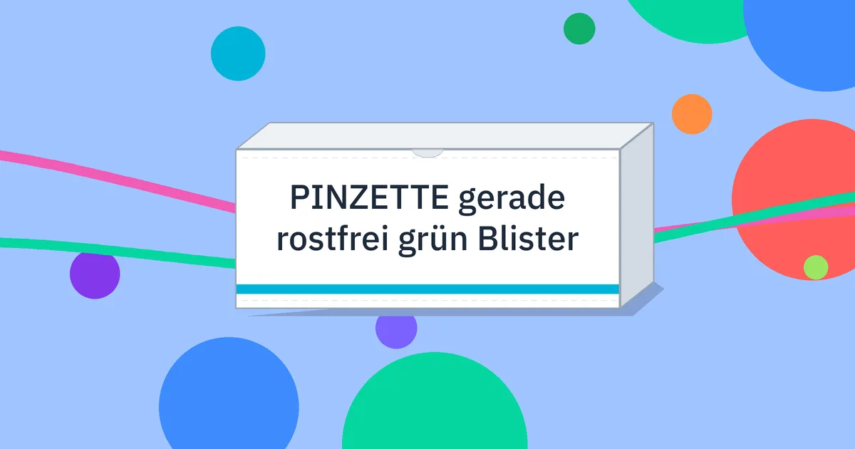Symbolbild: Packung mit der Aufschrift PINZETTE gerade rostfrei grün Blister (PZN 10348916) – Verfügbarkeit und Bezug in Apotheken in Frankfurt am Main
