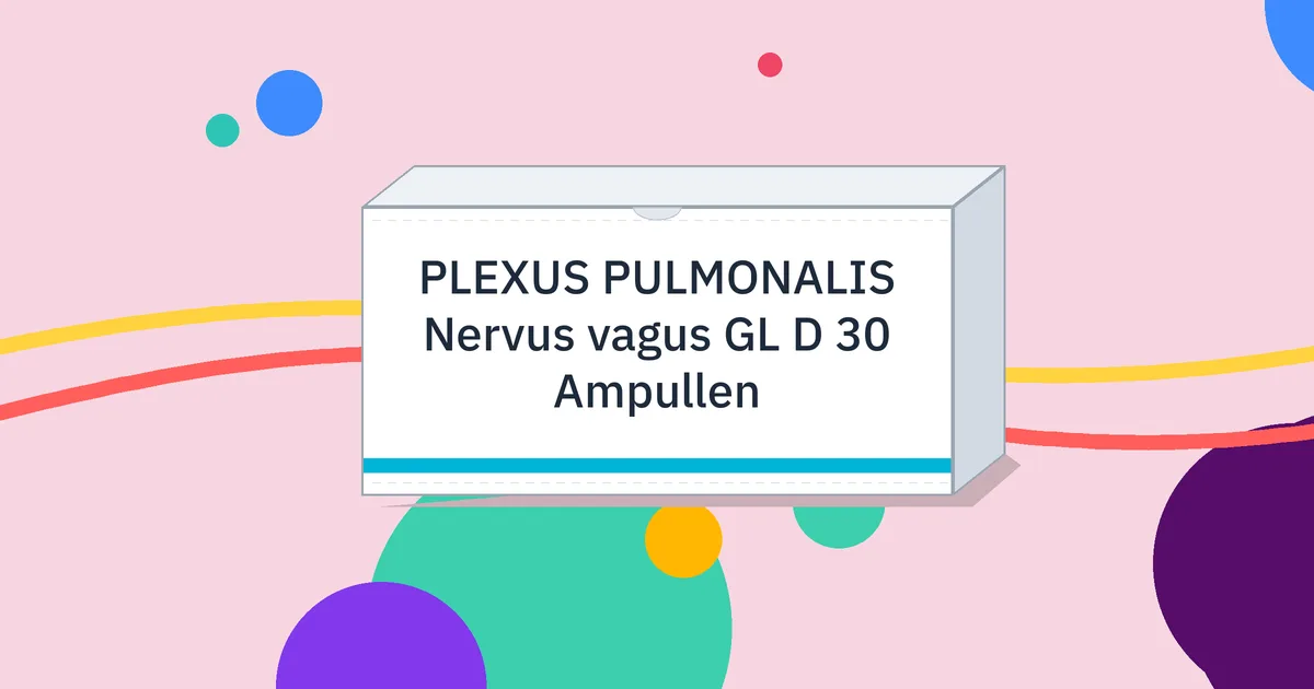 Symbolbild: Packung mit der Aufschrift PLEXUS PULMONALIS Nervus vagus GL D 30 Ampullen (PZN 02952437) – Verfügbarkeit und Bezug in Apotheken in Frankfurt am Main