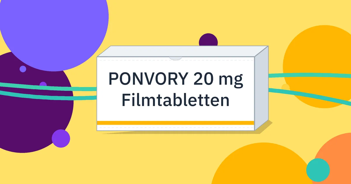 Symbolbild: Packung mit der Aufschrift PONVORY 20 mg Filmtabletten (PZN 20080478) – Verfügbarkeit und Bezug in Apotheken in Frankfurt am Main