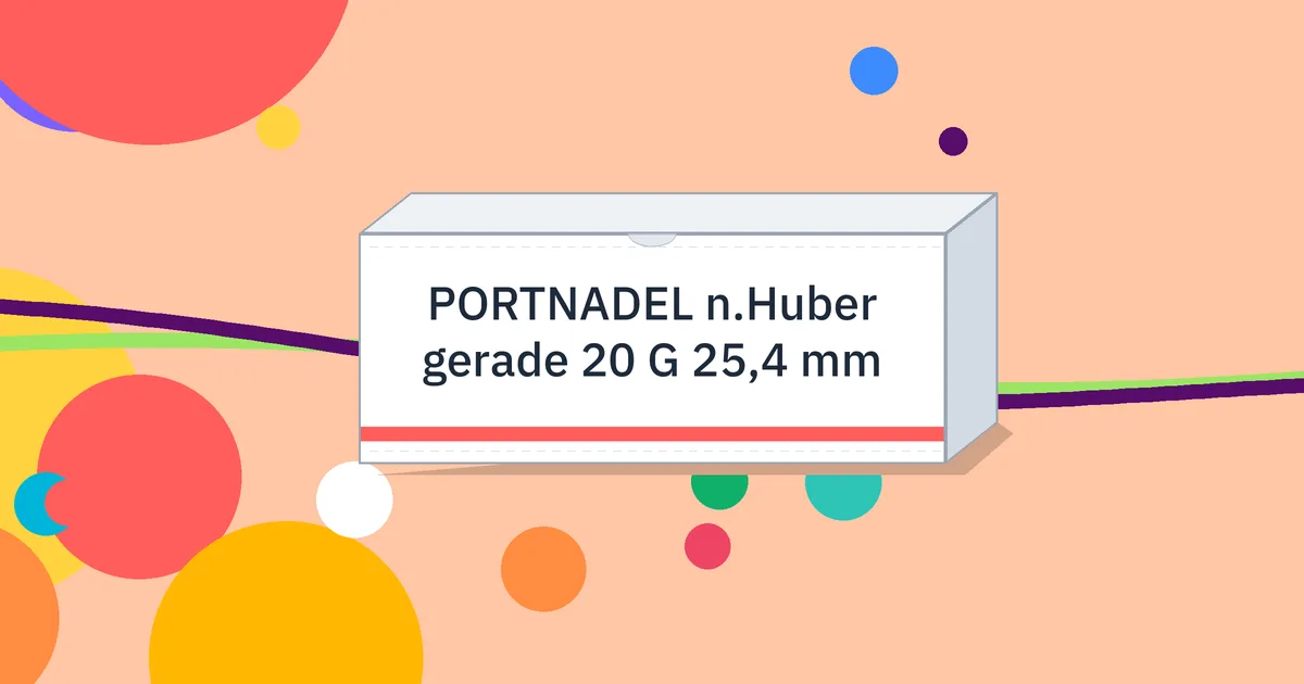 Symbolbild: Packung mit der Aufschrift PORTNADEL n.Huber gerade 20 G 25,4 mm (PZN 09314869) – Verfügbarkeit und Bezug in Apotheken in Frankfurt am Main