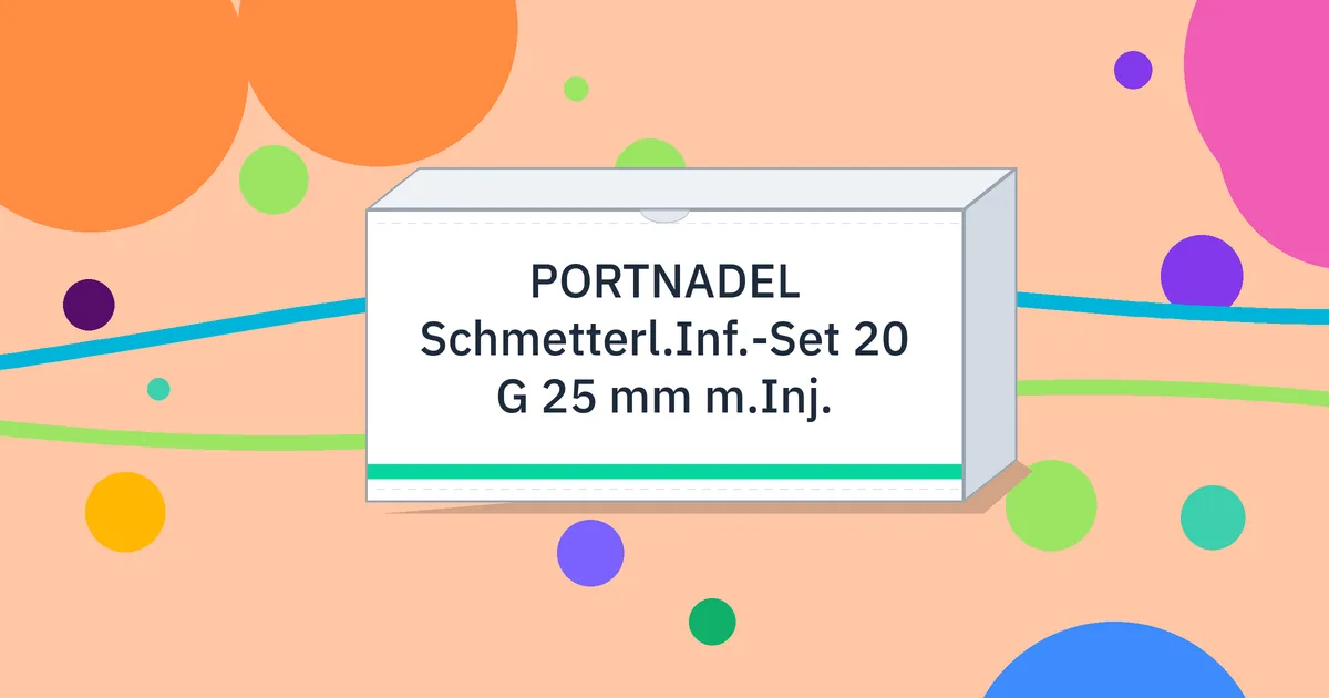 Symbolbild: Packung mit der Aufschrift PORTNADEL Schmetterl.Inf.-Set 20 G 25 mm m.Inj. (PZN 02756179) – Verfügbarkeit und Bezug in Apotheken in Frankfurt am Main