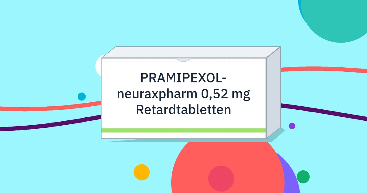 Symbolbild: Packung mit der Aufschrift PRAMIPEXOL-neuraxpharm 0,52 mg Retardtabletten (PZN 12419879) – Verfügbarkeit und Bezug in Apotheken in Frankfurt am Main