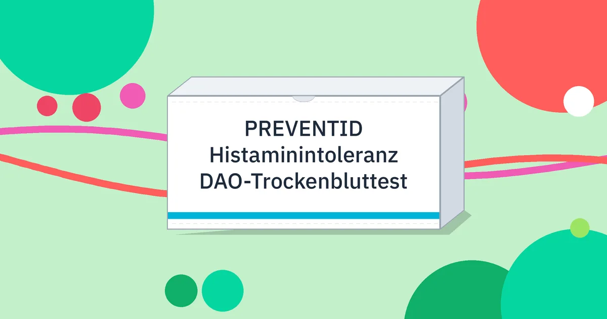 Symbolbild: Packung mit der Aufschrift PREVENTID Histaminintoleranz DAO-Trockenbluttest (PZN 18082033) – Verfügbarkeit und Bezug in Apotheken in Frankfurt am Main
