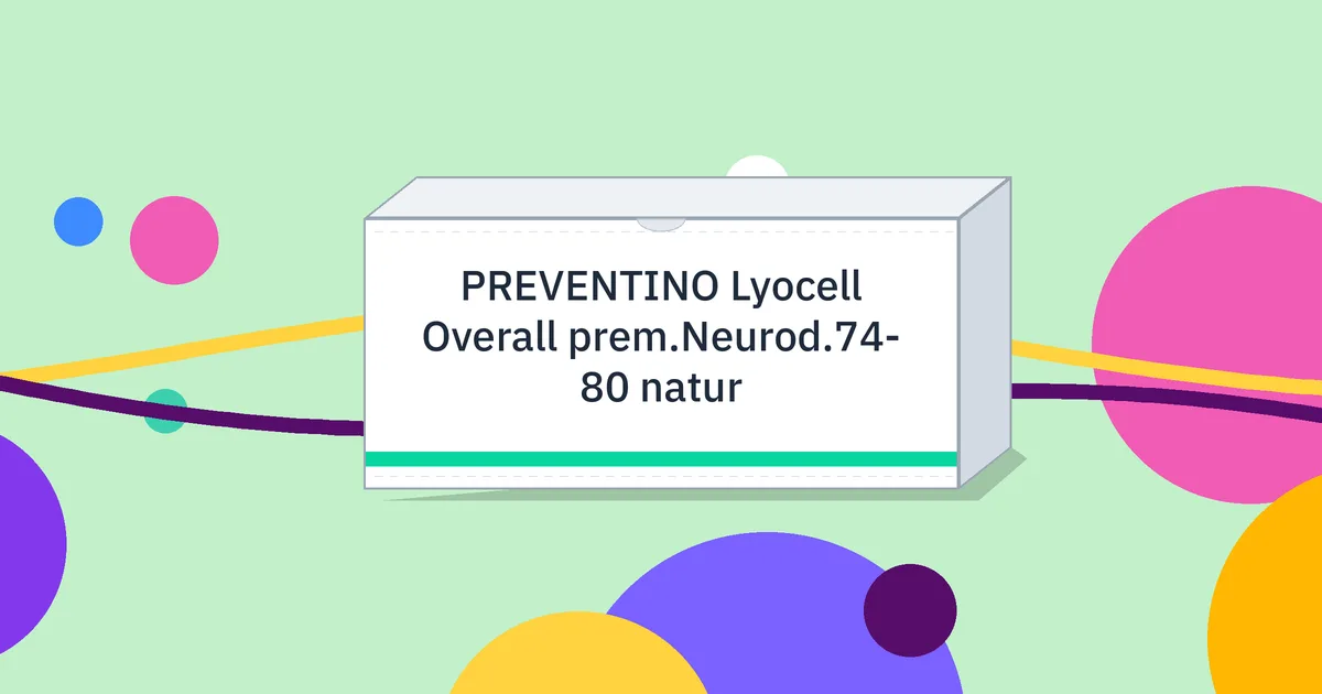 Symbolbild: Packung mit der Aufschrift PREVENTINO Lyocell Overall prem.Neurod.74-80 natur (PZN 16895708) – Verfügbarkeit und Bezug in Apotheken in Frankfurt am Main