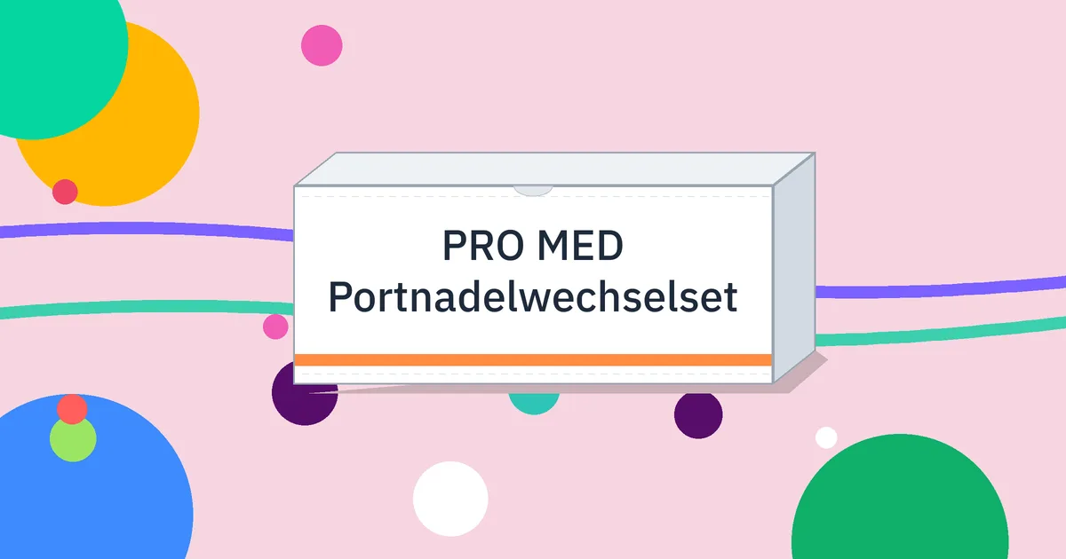 Symbolbild: Packung mit der Aufschrift PRO MED Portnadelwechselset (PZN 13512233) – Verfügbarkeit und Bezug in Apotheken in Frankfurt am Main
