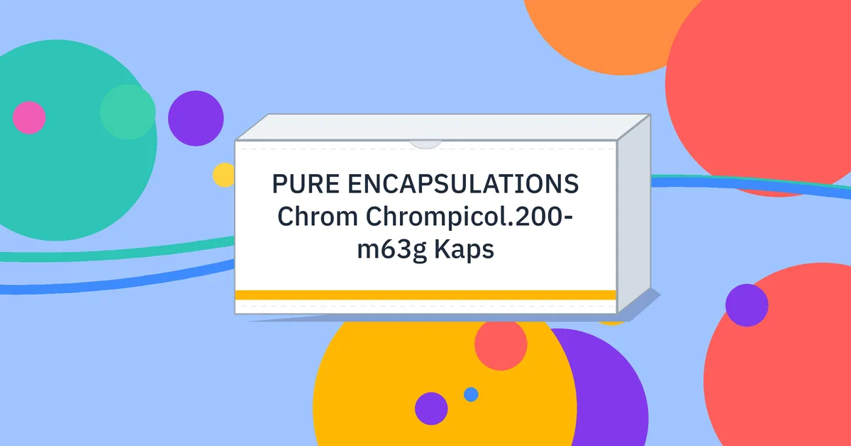 Symbolbild: Packung mit der Aufschrift PURE ENCAPSULATIONS Chrom Chrompicol.200-m63g Kaps (PZN 02793938) – Verfügbarkeit und Bezug in Apotheken in Frankfurt am Main