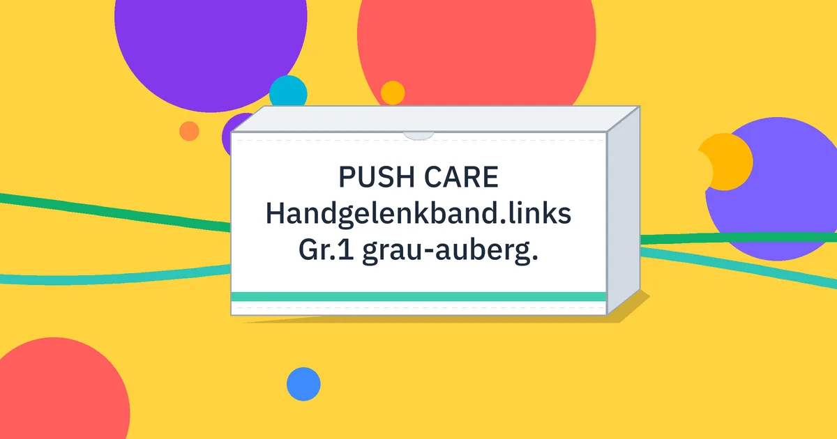 Symbolbild: Packung mit der Aufschrift PUSH CARE Handgelenkband.links Gr.1 grau-auberg. (PZN 04860662) – Verfügbarkeit und Bezug in Apotheken in Frankfurt am Main