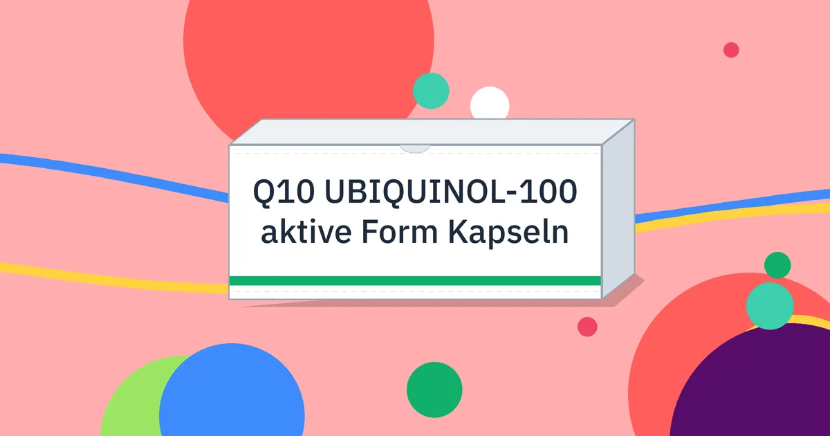 Symbolbild: Packung mit der Aufschrift Q10 UBIQUINOL-100 aktive Form Kapseln (PZN 17890995) – Verfügbarkeit und Bezug in Apotheken in Frankfurt am Main