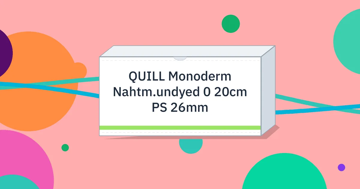 Symbolbild: Packung mit der Aufschrift QUILL Monoderm Nahtm.undyed 0 20cm PS 26mm (PZN 17987909) – Verfügbarkeit und Bezug in Apotheken in Frankfurt am Main