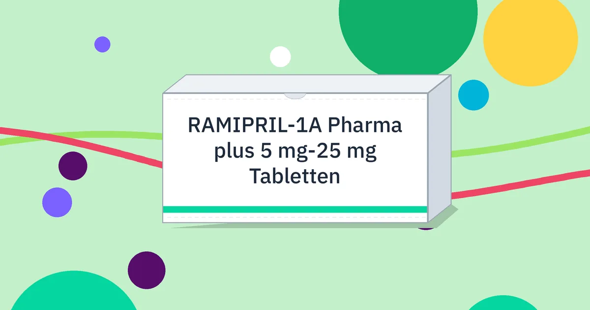 Symbolbild: Packung mit der Aufschrift RAMIPRIL-1A Pharma plus 5 mg-25 mg Tabletten (PZN 02889590) – Verfügbarkeit und Bezug in Apotheken in Frankfurt am Main