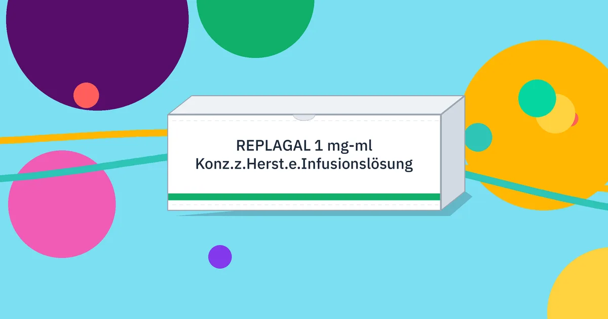Symbolbild: Packung mit der Aufschrift REPLAGAL 1 mg-ml Konz.z.Herst.e.Infusionslösung (PZN 14050846) – Verfügbarkeit und Bezug in Apotheken in Frankfurt am Main
