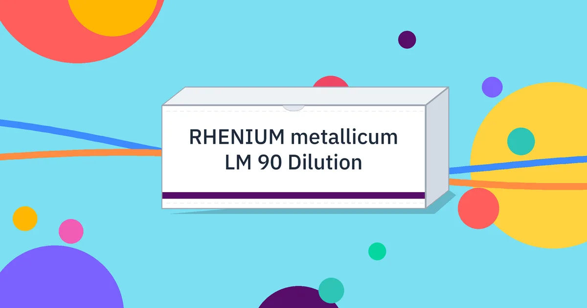Symbolbild: Packung mit der Aufschrift RHENIUM metallicum LM 90 Dilution (PZN 13049290) – Verfügbarkeit und Bezug in Apotheken in Frankfurt am Main